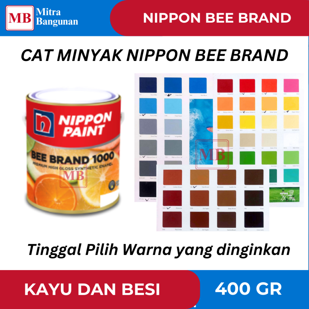 Jual NIPPON PAINT BEE BRAND CAT MINYAK / CAT KAYU BESI 400 Gram SEMUA ...