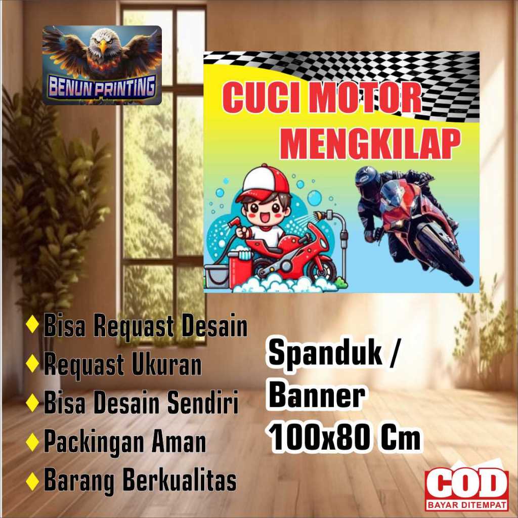 Jual Spanduk Banner 100X80 Cm Cuci Motor Bisa Request Desain | Shopee ...