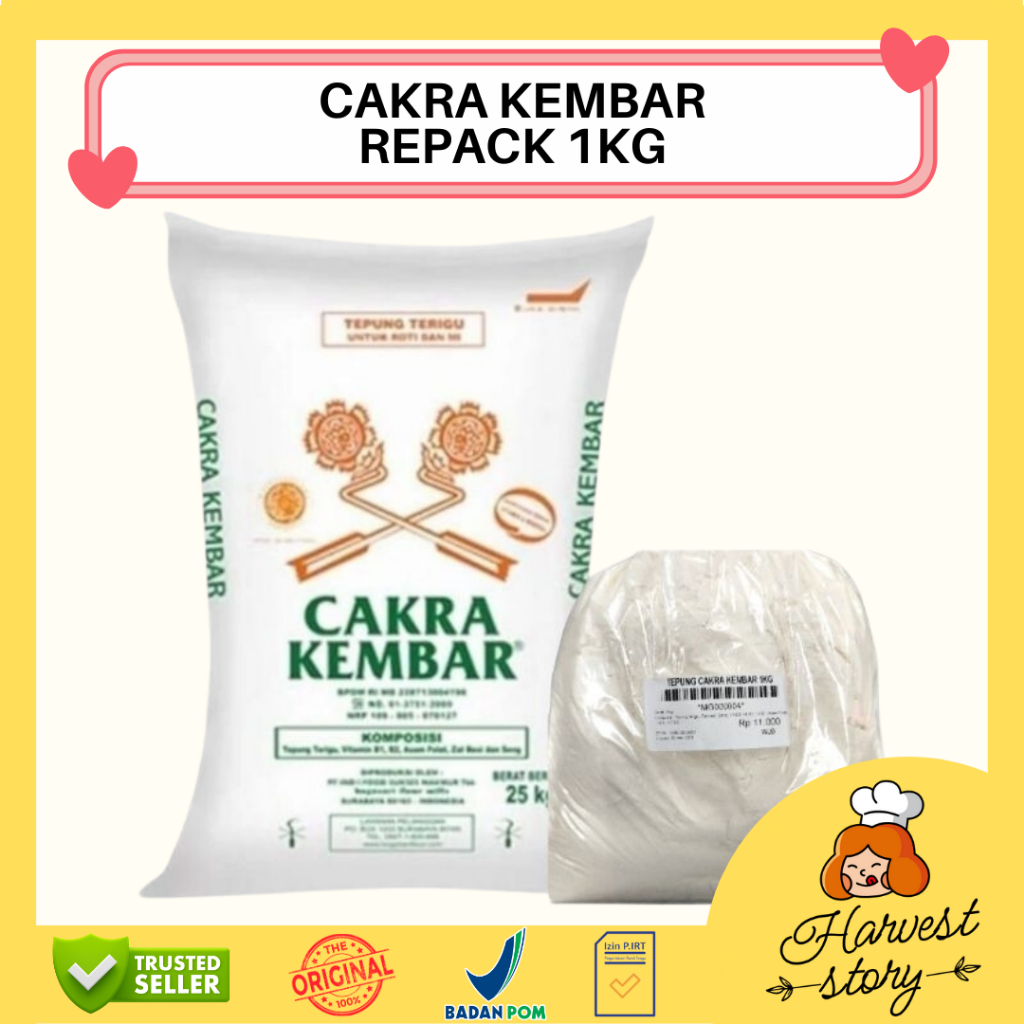 Jual CAKRA KEMBAR TEPUNG TERIGU REPACK 1KG / TEPUNG TERIGU CAKRA KEMBAR ...
