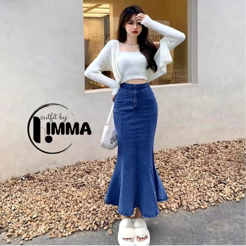 Jual Mermaid Midi Skirt Rok Duyung Jeans Wanita Model Korea Terbaru ...