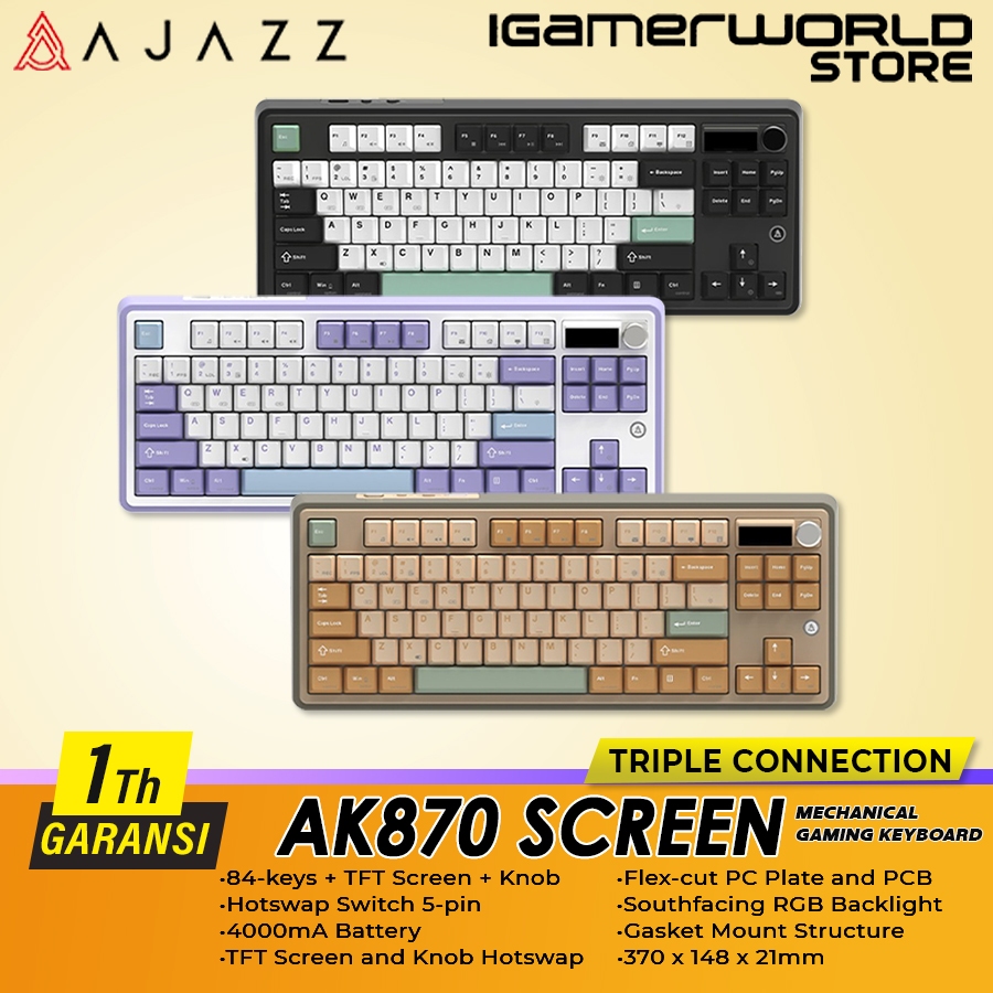 Jual Ajazz AK870 Screen TKL Triple Connection RGB Mechanical Gaming ...