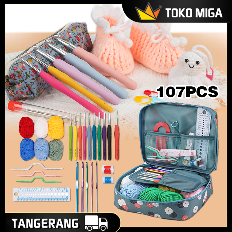 Jual 107 PCS Kit Alat Rajut Set Lengkap Pemula Portabel Crochet Kit ...