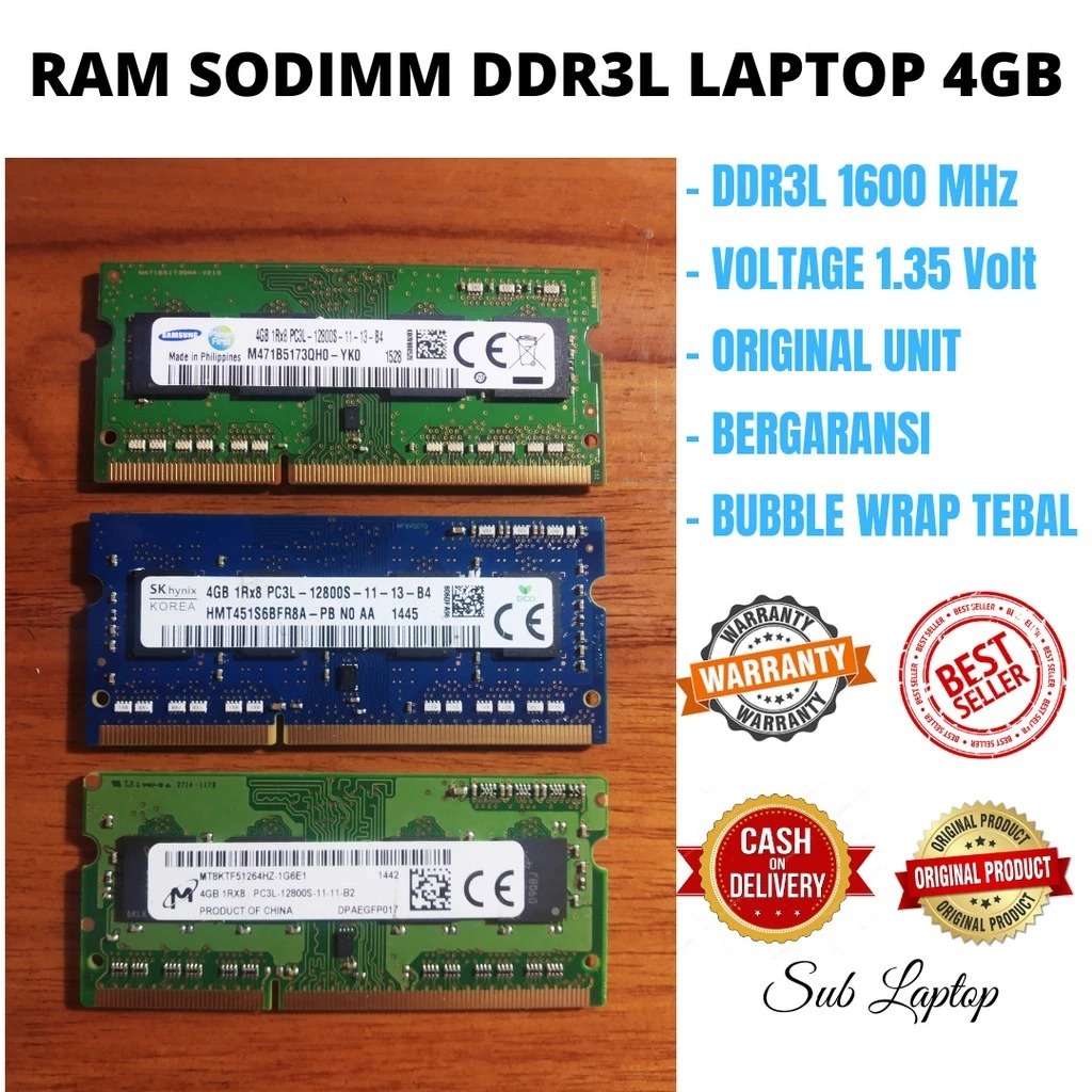 Jual RAM LAPTOP DDR3L PC3L 4GB 12800S 1600MHz ORIGINAL UNIT RAM SODIMM ...