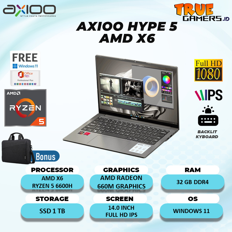 Jual Laptop Axioo Hype 5 X6 AMD Ryzen 5-6600H 32GB 1TB SSD WIN 11 14inch Full HD IPS | Shopee ...