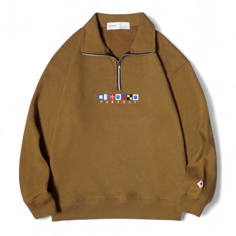 Jual PARSELS - Maritime Camel Quarter Zip Sweatshirt | Half Zip ...