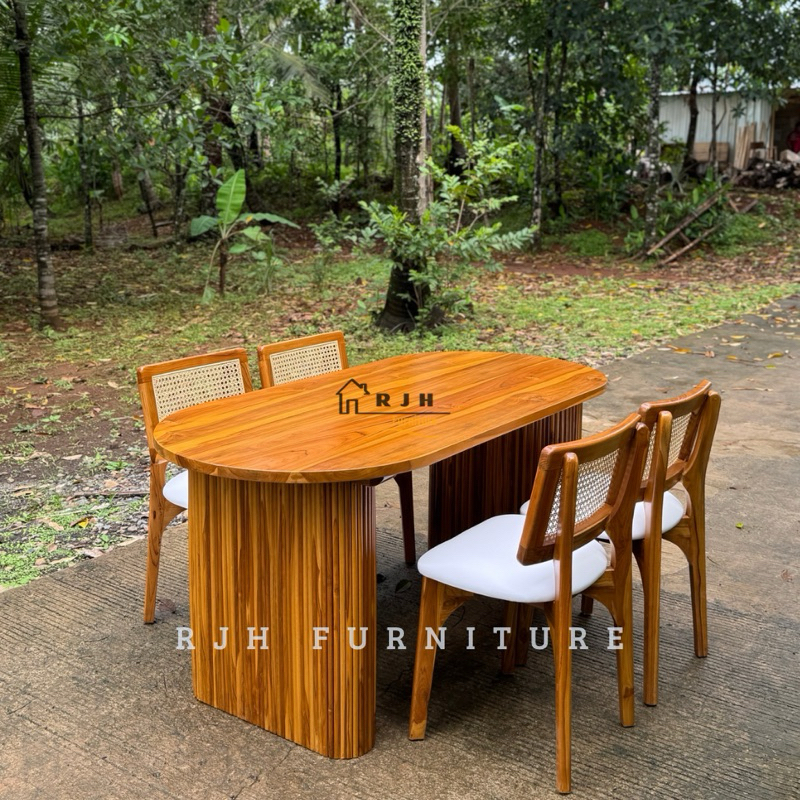 Jual CUSTOM DINING SET ROTAN, MEJA MAKAN ROTAN MINIMALIS KAYU JATI | Shopee Indonesia