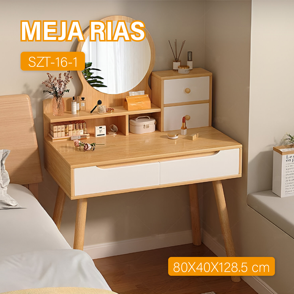 Jual Meja Rias Kayu Meja Rias Kaca Bulat Aesthetic Minimalis ...