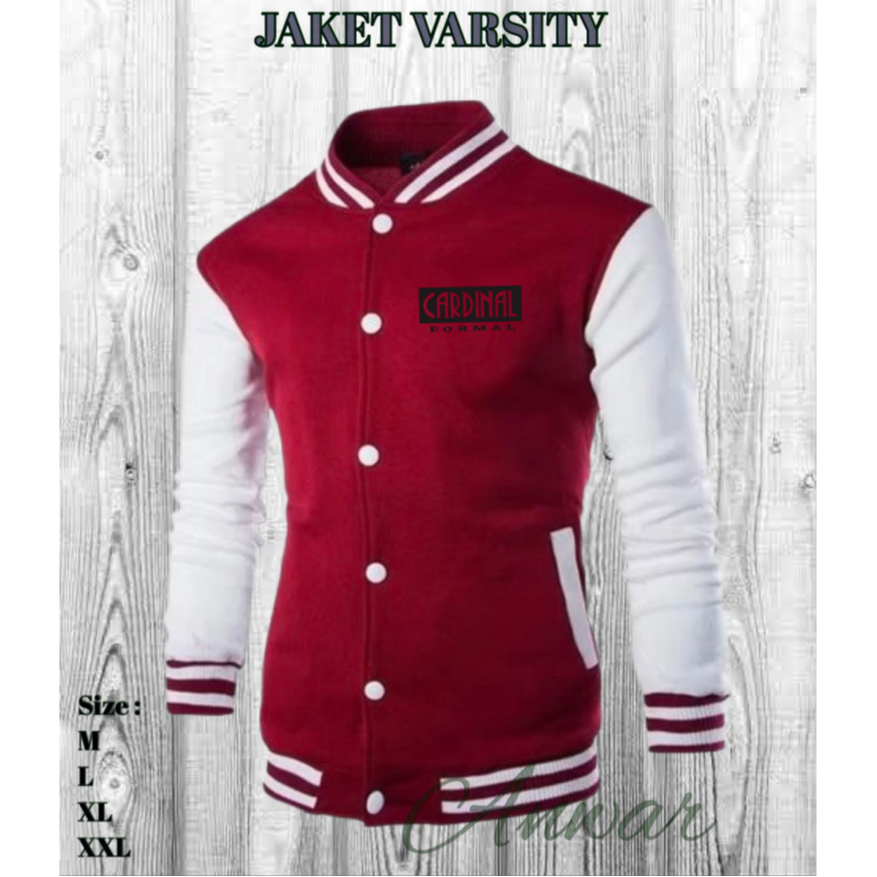 Jual Jaket Varsity Cardinal Kotak Logo Hitam How To Style Varsity ...