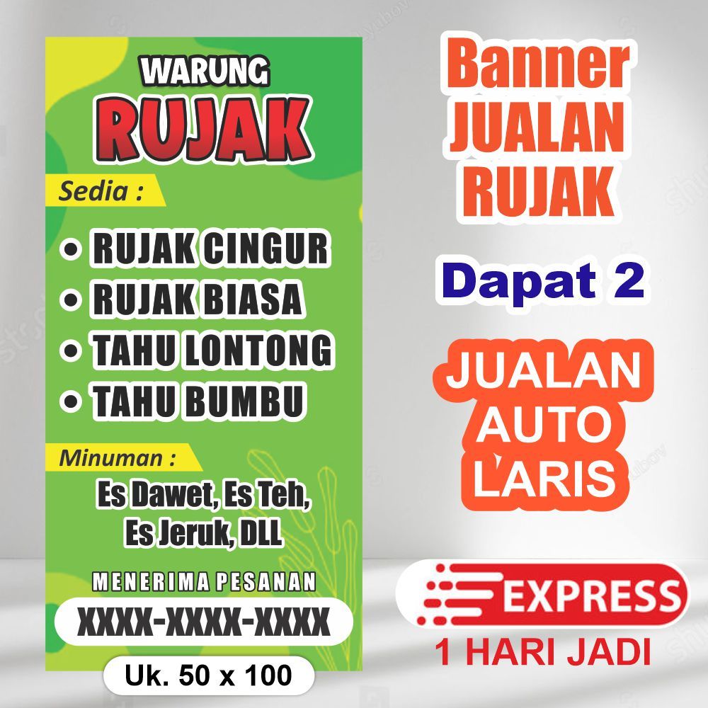 Jual CETAK BANNER / SPANDUK Warung Rujak Ukuran 50x100 Pesan 1 Dapat 2 ...