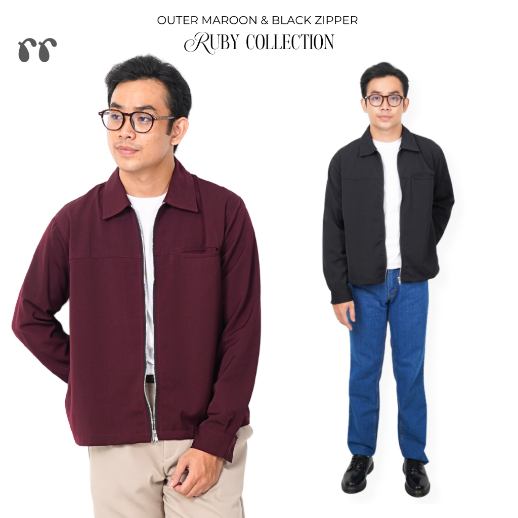 Jual Outer Maroon & Black Zipper Cowok - Ruby Collection | Shopee Indonesia