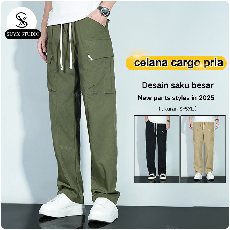 Jual SUYX-Celana Cargo Pria Panjang Oversize 2025 Korean Style Loose Cargo Pants Celana Outdoor ...