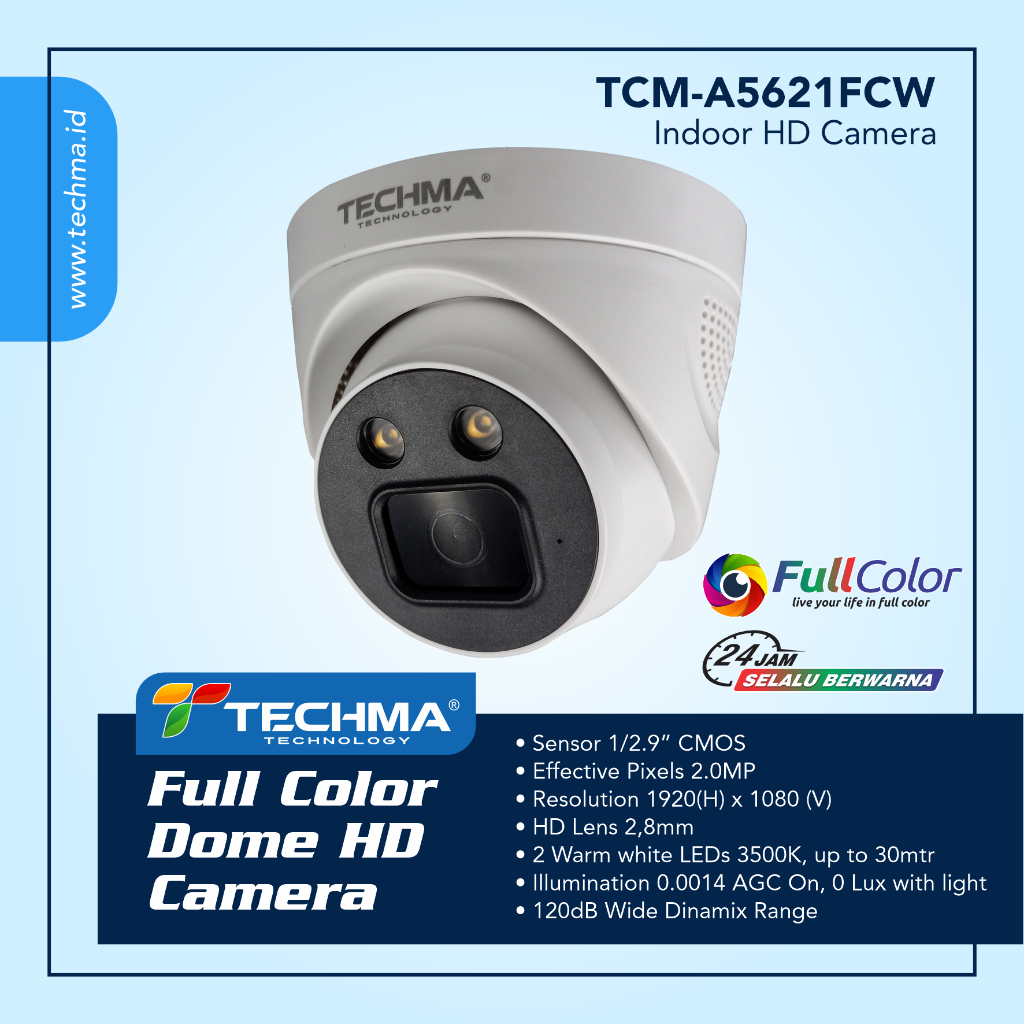 Jual TCM-A5621FCW Techma Indoor Full Color Camera 2MP,Lensa 2,8mm ...