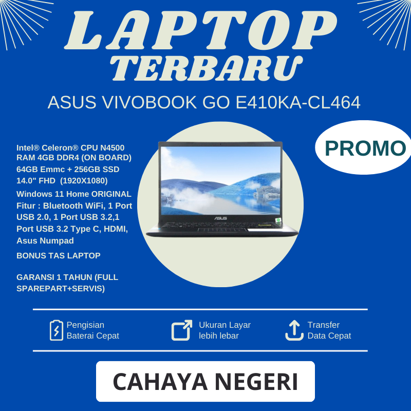 Jual PROMO LAPTOP Asus VivoBook Go E410KA-CL464 Intel N4500 64GB Emmc ...