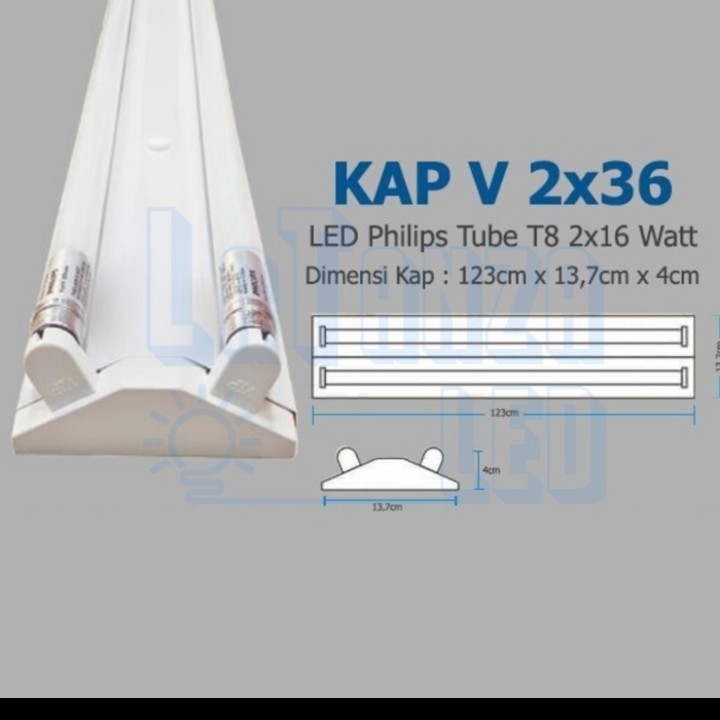 Jual kap lampu v led 2x36 120cm kap v tl 2x16 Set Fitting Kabel isi 1 ...