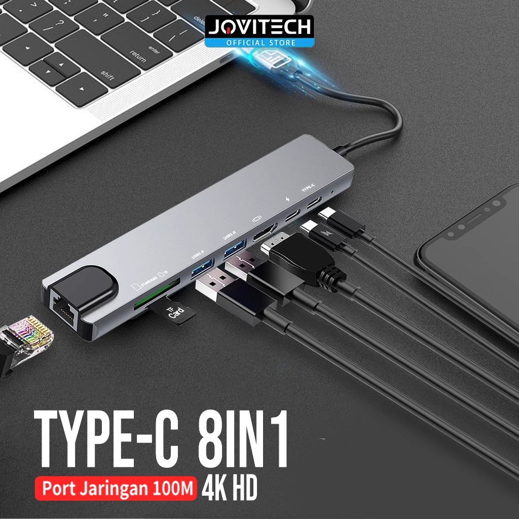 Jual Jovitech Converter USB Type-C USB HUB 8in1 With HDMI 4K PD 100W ...