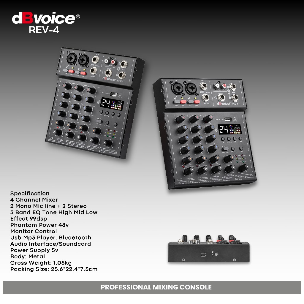Jual dBvoice REV-4 Mixer Mini dengan 99DSP Effect with Audio Interface ...