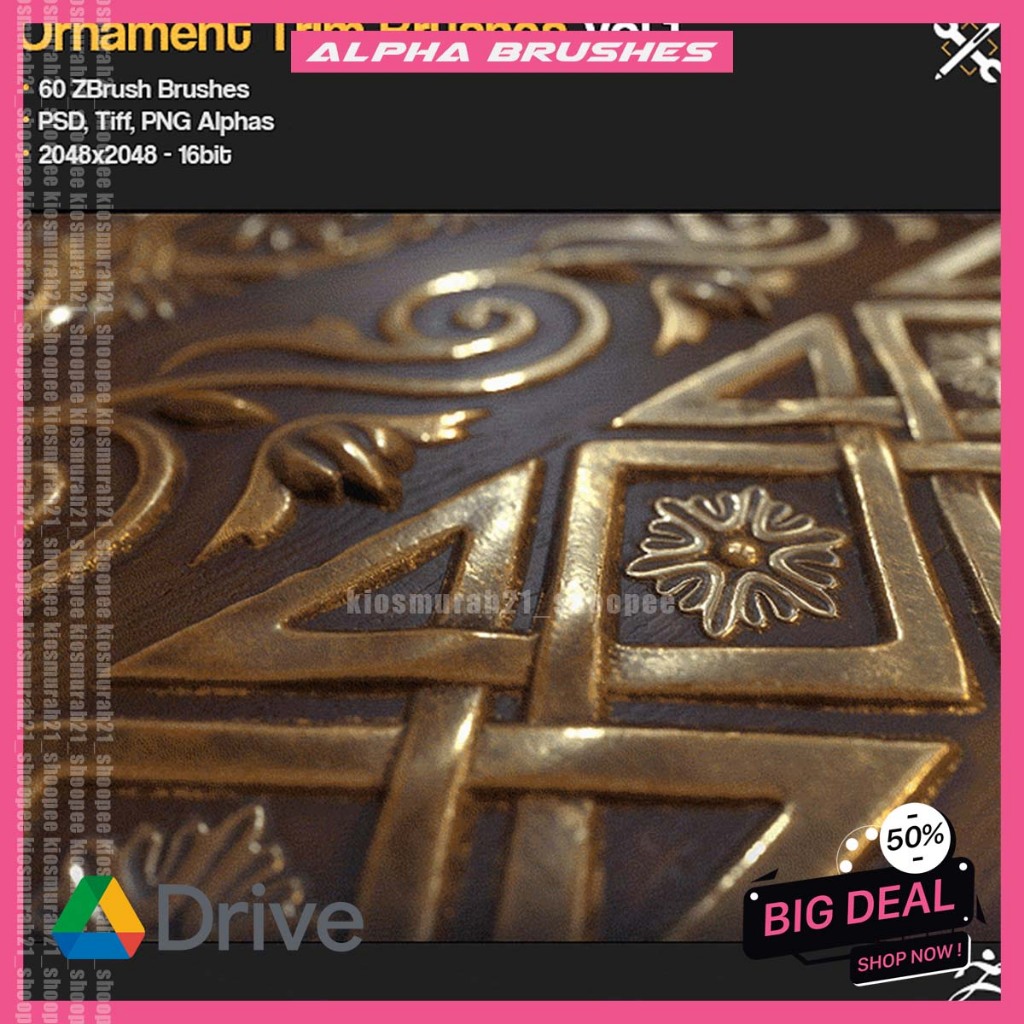 Jual ZBrush - 60 Ornament Trim Brushes - Vol.1 Alpha Map Brushes Alphas ...