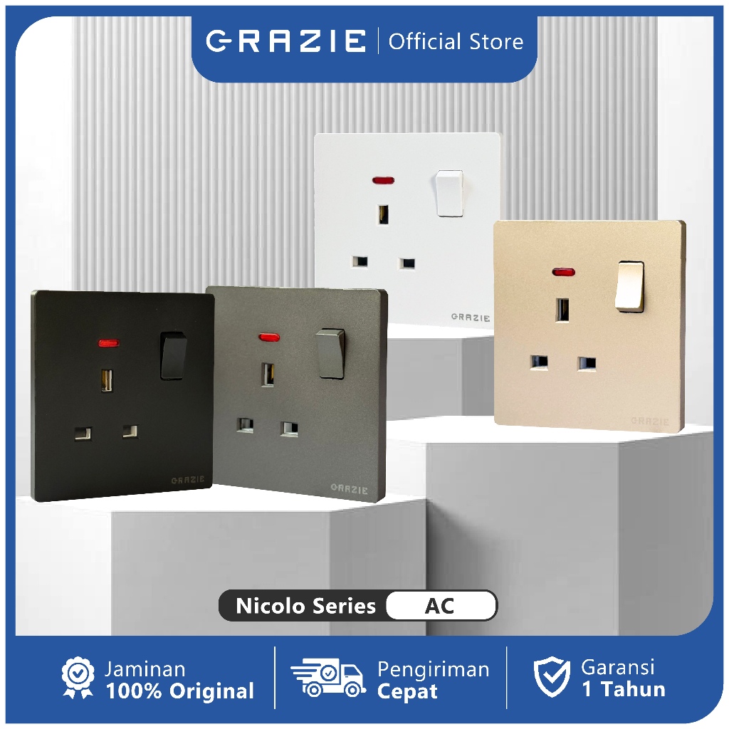 Jual Grazie Nicolo Gold Gray Black White Series Stopkontak AC Colokan ...