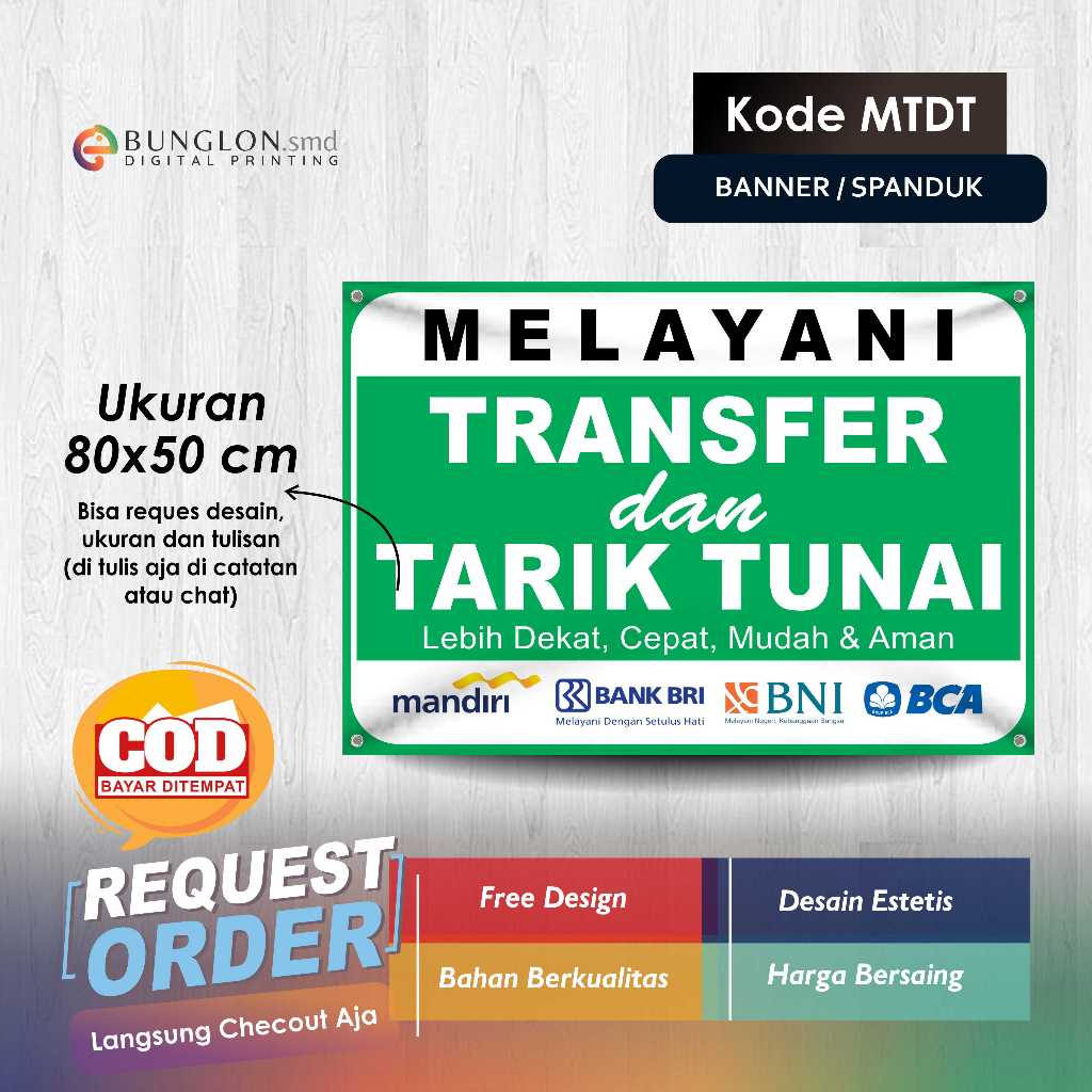 Jual SPANDUK BANNER MELAYANI TRANSFER DAN TARIK TUNAI KODE MTDT HIJAU ...