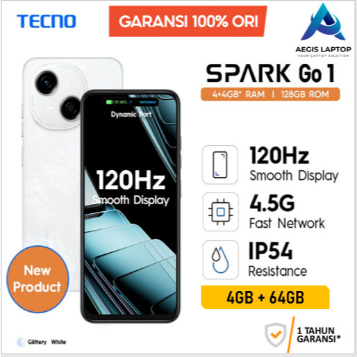 Jual TECNO SPARK Go 1 4GB 64GB / 128GB, 120Hz 5000mAh+15W, IP54, Android 14, Garansi 12+1 Bulan ...