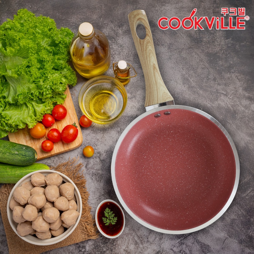 Jual Cookville Amber Pink Roll Edge Wok Pan With Long Handle | Shopee ...