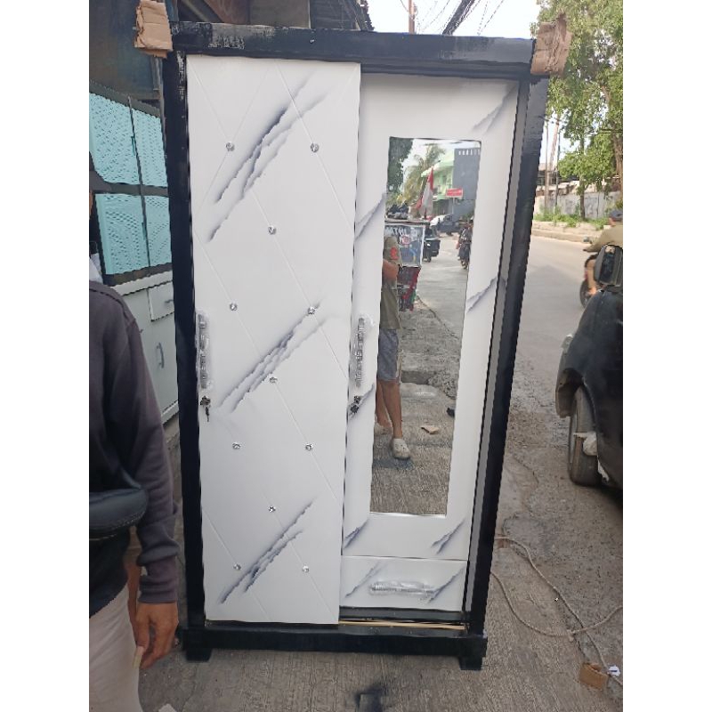 Jual lemari rak baju pintu 2. sleding engsel laci cermin kunci kayu ...
