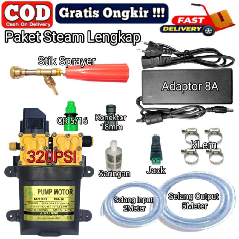 Jual 320Psi Paket Steam cuci motor mobil dan cuci AC Lengkap Adaptor 8A Stik Sprayer | Shopee ...