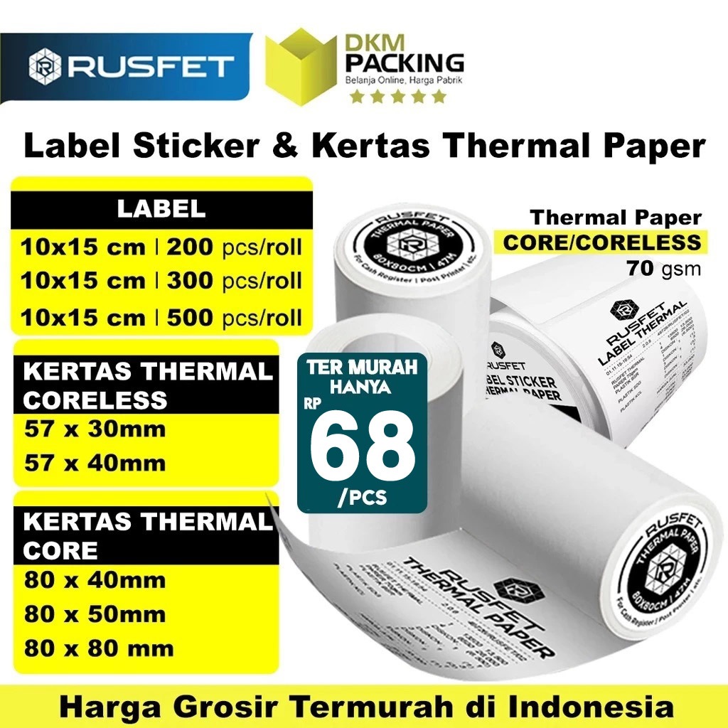 Jual Label Thermal Paper Sticker Kertas Printer Resi Stiker Barcode POS RUSFET TERMURAH | Shopee ...