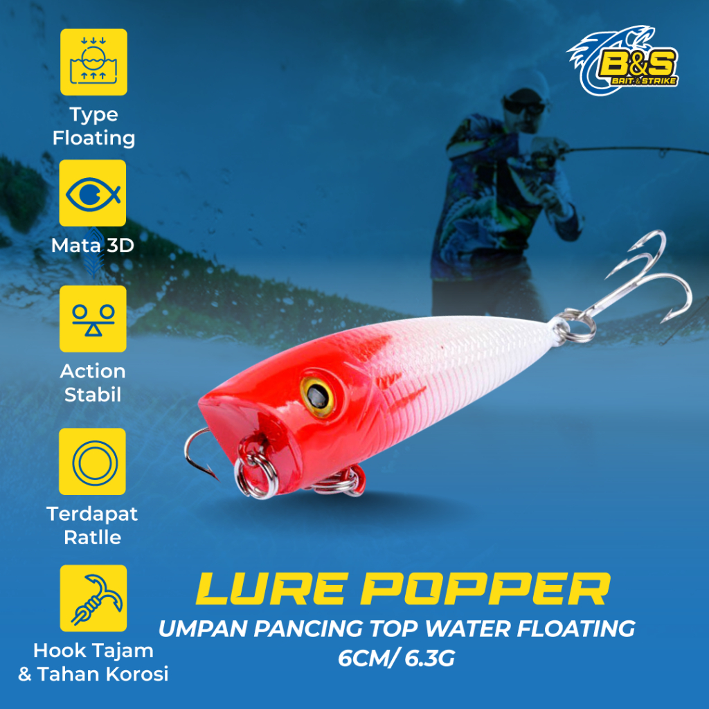 Jual Umpan Pancing LURE POPPER Floating 6cm/6.3g umpan pancing Top Water 3D Eyes MN097 | Shopee ...