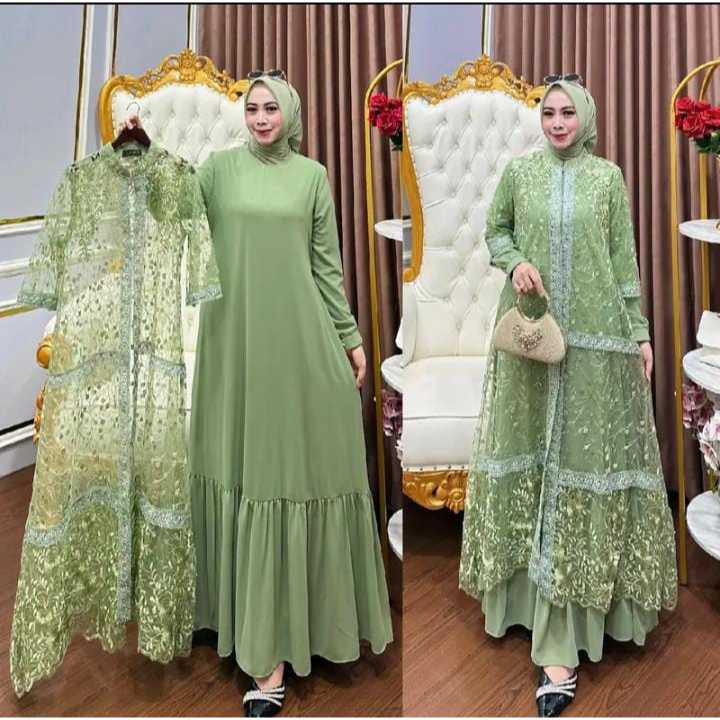 Jual Gamis Brokat Terbaru 2025 Model Dua Layer Mix Renda Premium Gamis Ceruty Babydol Pesta ...