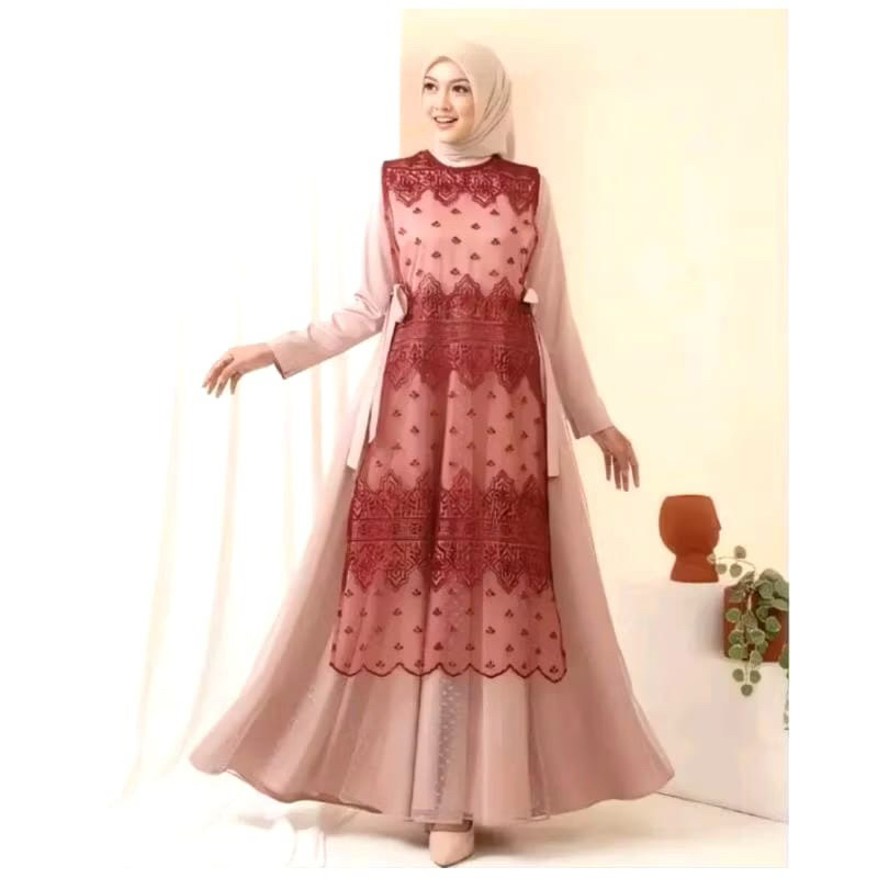 Jual Cardigan Long Vest tule/outer brokat premium terbaru motif random ...