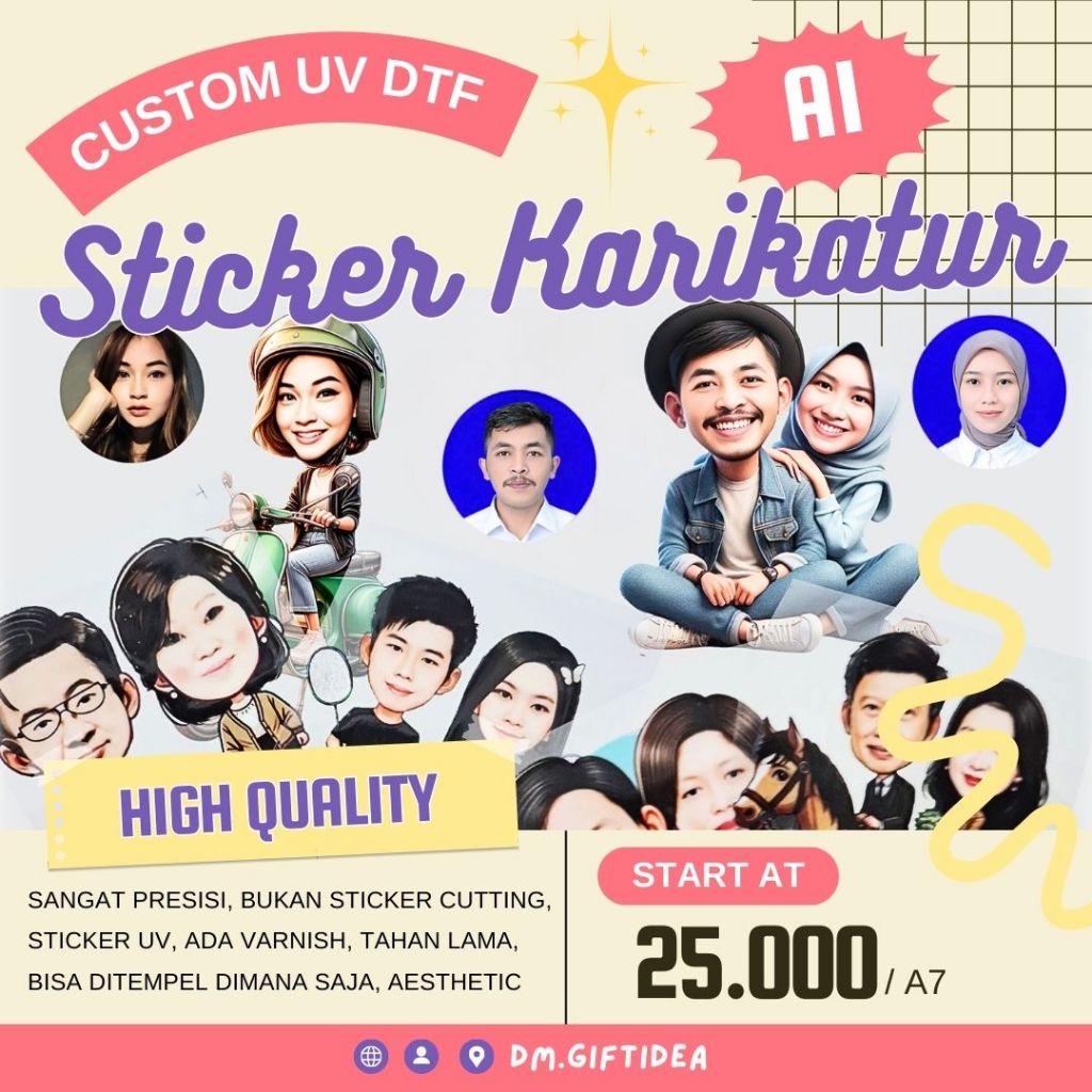 Jual Sticker AI Karikatur Custom Wajah Muka Bisa ditempel di tumbler ...