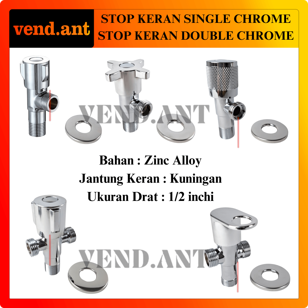 Jual Stop Kran Shower Single Stop Keran Double Tee Chrome 1/2 inch ...