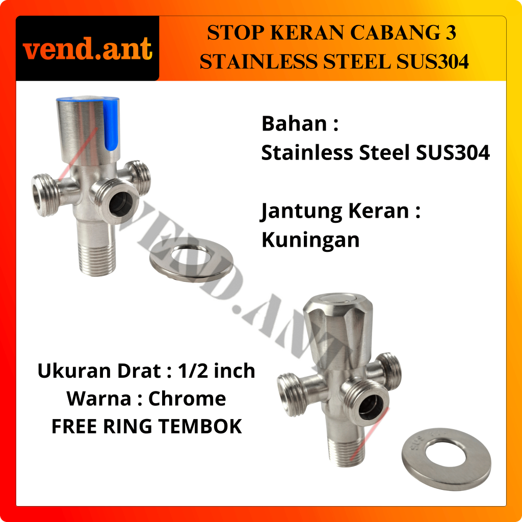 Jual Stop Keran Cabang 3 Lubang Air Kran Triple Stainless Steel SUS304 ...
