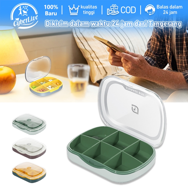 Jual Kotak Penyimpanan Obat 6 Sekat Wadah Obat Dengan Tutup Transparan ...