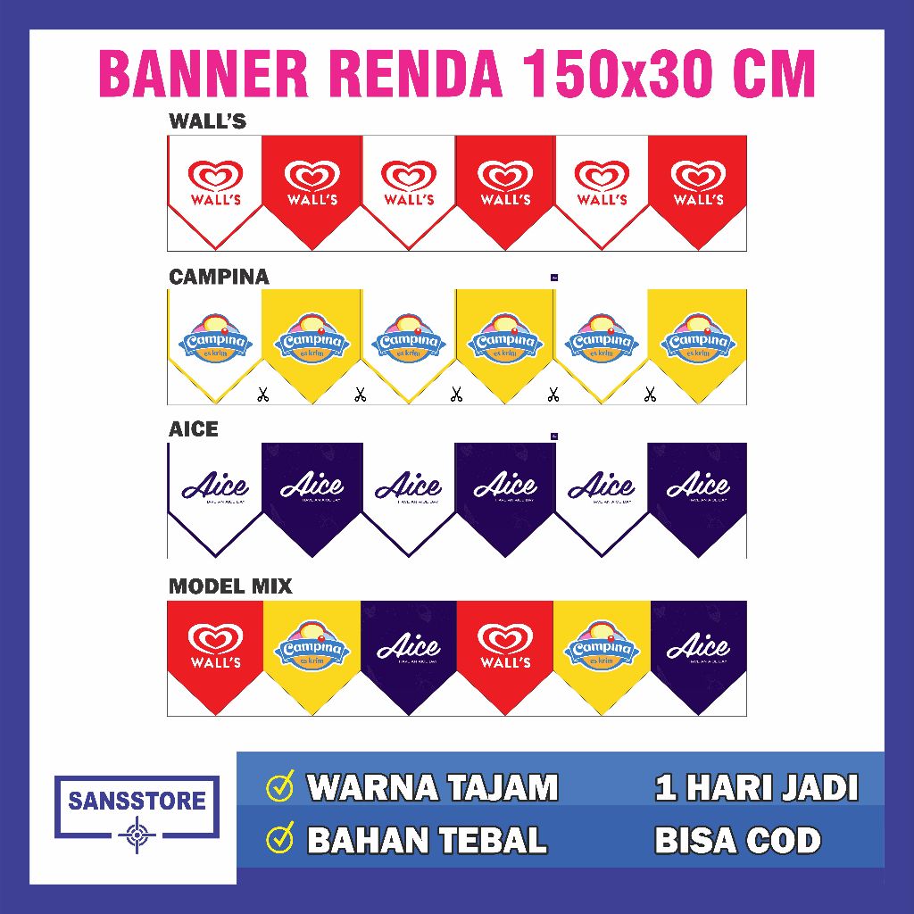Jual CETAK BANNER RENDA SEGITIGA UKURAN 150X30 CM LOGO ICE CREAM ...