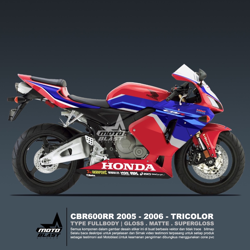 Jual Decal Sticker Honda CBR600RR 2005-2006 Livery Tricolor Full Body ...