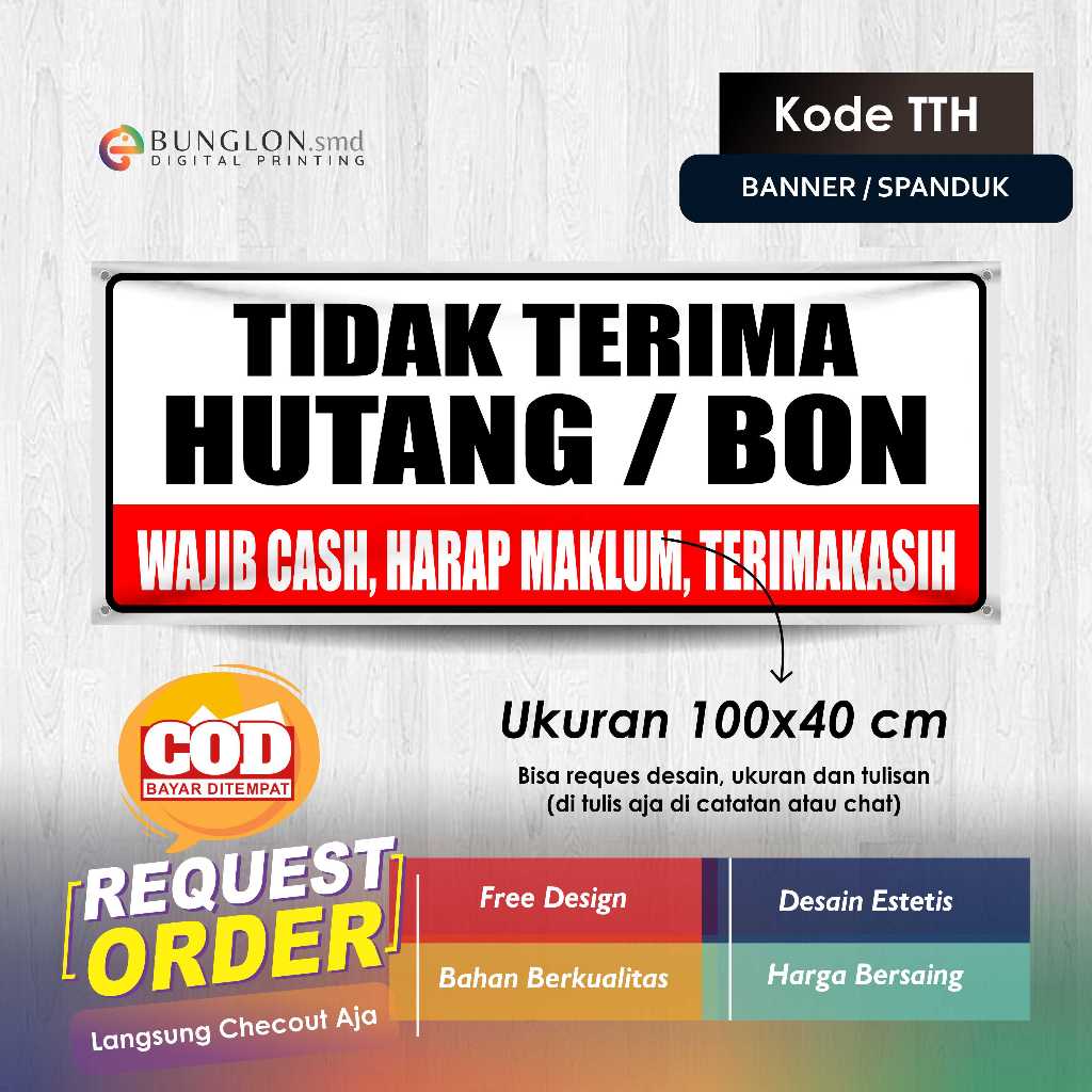 Jual SPANDUK BANNER TIDAK TERIMA HUTANG ATAU BON KODE TTH MERAH PUTIH ...