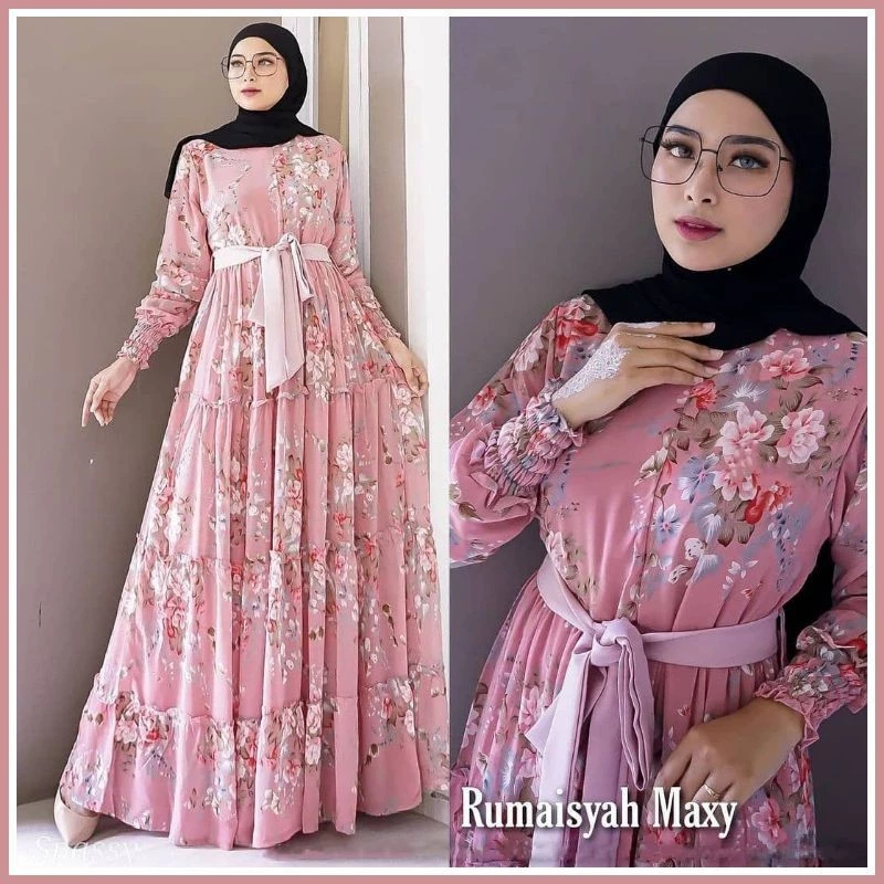 Jual PROMO GAMIS SAKURA MAXY BAJU GAMIS MOTIF BUNGA SAKURA TERBARU BUMIL BUSUI UKURAN M L XL ...