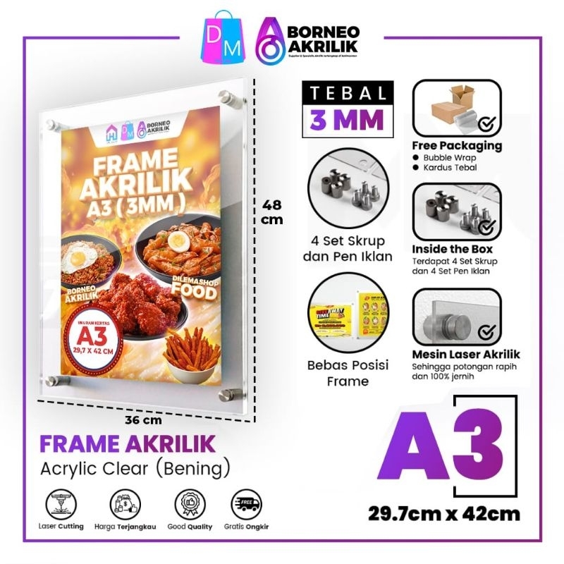 Jual 3MM FRAME FOTO AKRILIK POSTER DINDING ACRYLIC UKURAN A3 AKRILIK BIG SIZE AKRILIK DINDING ...