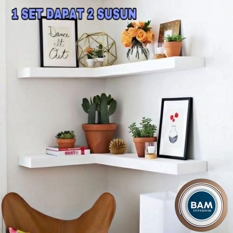 Jual Floating Shelves/Rak Dinding 2 susun Sudut Siku Minimalis Model ...