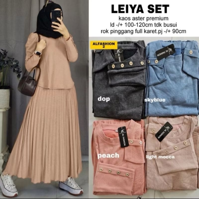 Jual LEIYA SET KNIT POLOS ROK PLISKET TANGAN BALON LD 110 / SET ROK ...