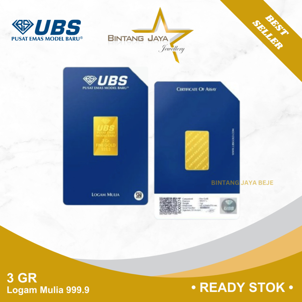 Jual Logam Mulia UBS 3 gr gram Emas (LM) GoldBar Kadar 999.9 Sertifikat Mas UBS Gold Batangan ...