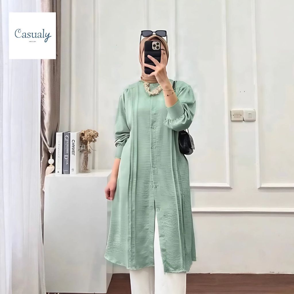 Jual CASUALY - Shireen Tunik Atasan Wanita Polo Linen | Shopee Indonesia