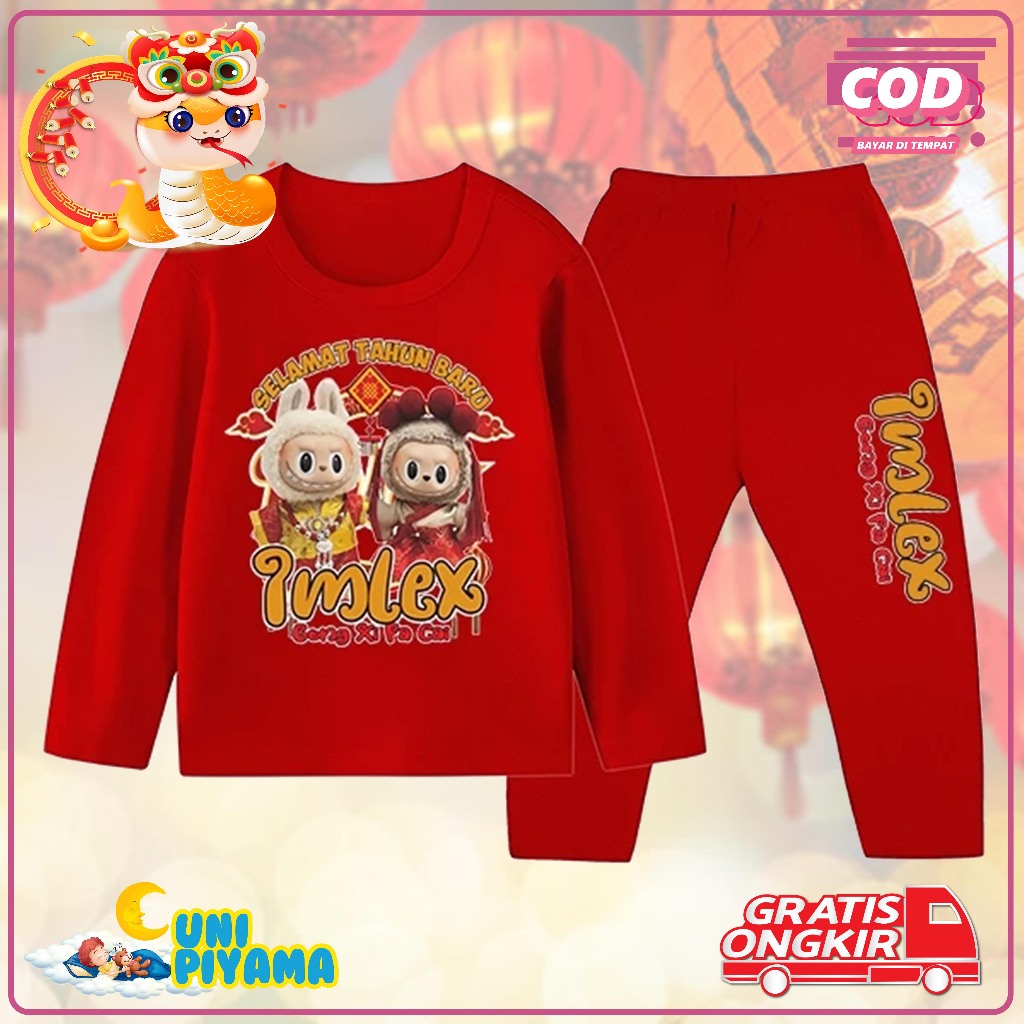 Jual Baju Tidur Imlek Labubu Stelan Panjang Anak Cewek dan Cowok usia 1-10Tahun 1536 | Shopee ...