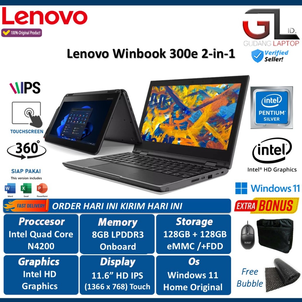 Jual Laptop Touchscreen Murah Lenovo 2in1 Winbook 300e Pentium N4200 ...