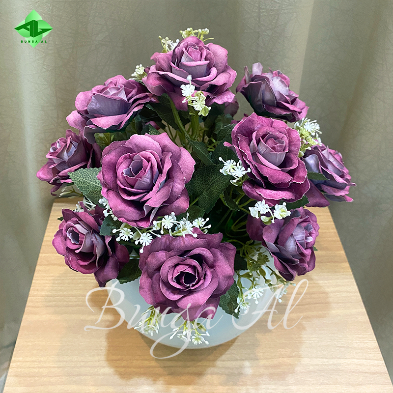 Jual 1 Paket rangkaian bunga mawar beludru rose velvet bunga artificial ...