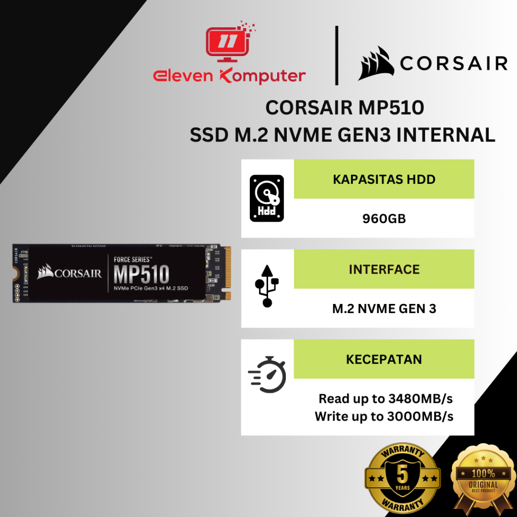 Jual SSD CORSAIR M.2 NVMe Gen 3 FORCE SERIES MP510 960GB | Shopee Indonesia