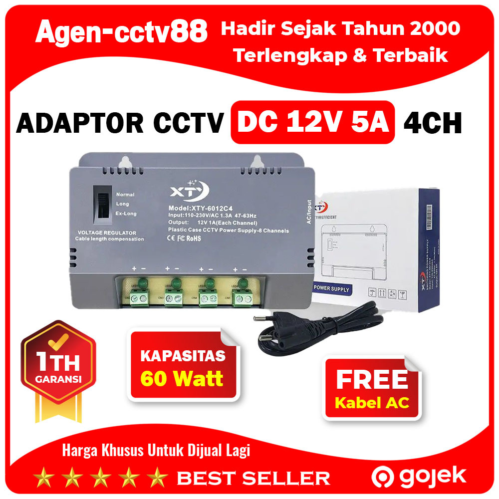 Jual Adaptor Power Supply PSU CCTV 4CH 4 Channel XTY 12V 5A 60 Watt | Shopee Indonesia