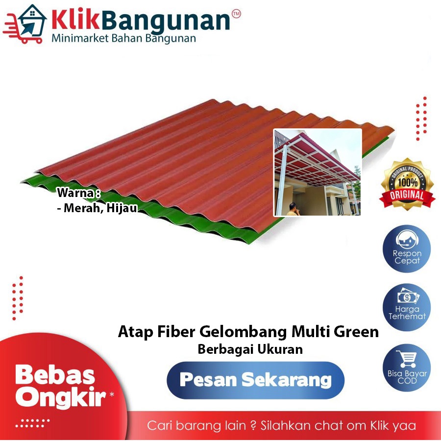 Jual ATAP FIBER MULTI GREEN WARNA MERAH HIJAU BERBAGAI UKURAN / ATAP GO ...